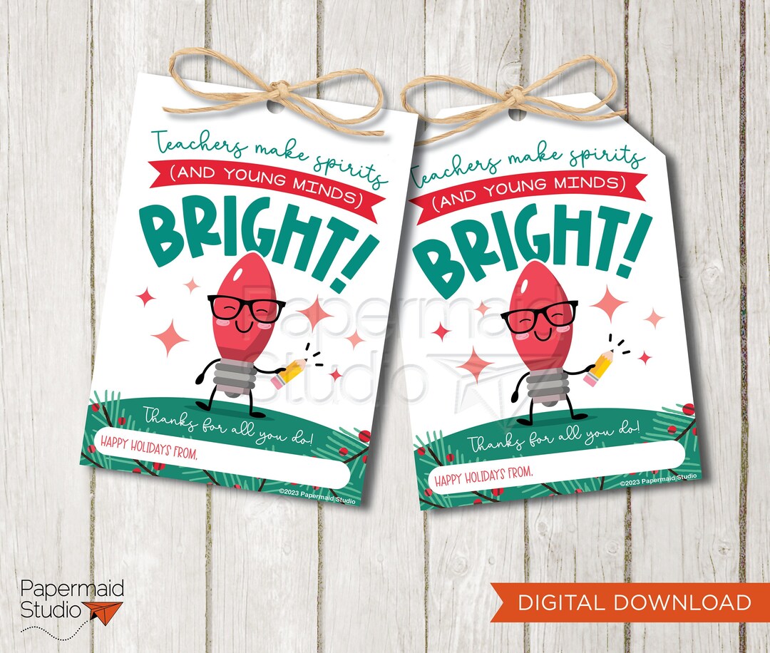 Teacher Christmas Gift Tag Printable - Teacher Christmas Card - Teacher ...