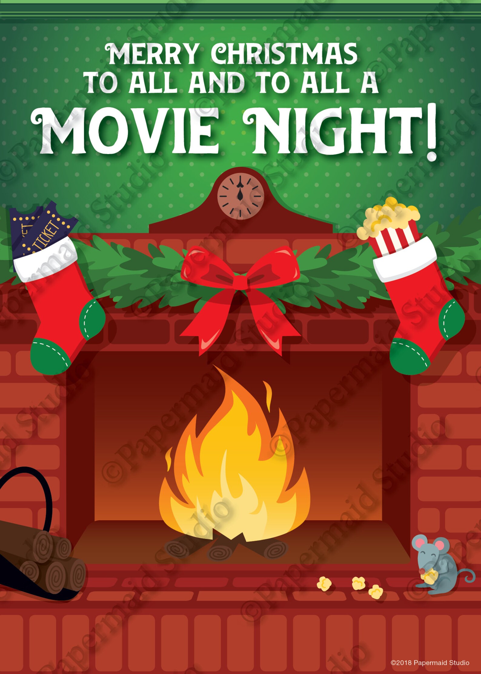 PRINTABLE Movie Night Holiday Card Christmas Gift Card - Etsy
