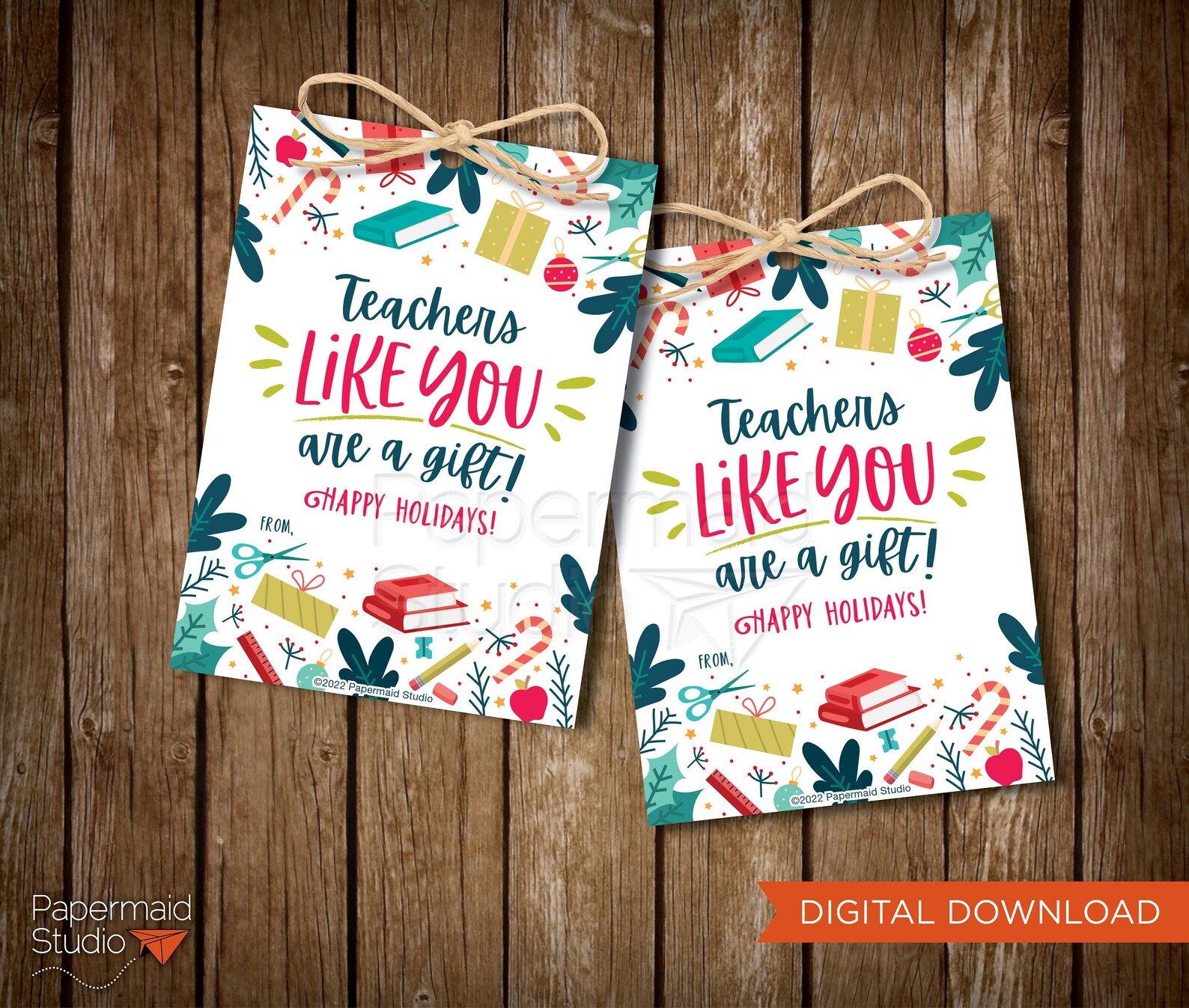 Teacher Christmas Gift Tag Printable Teacher Christmas Card - Etsy
