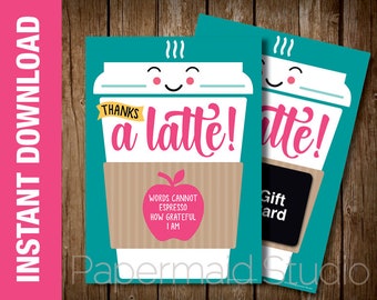 PRINTABLE Teacher Appreciation Coffee Gift Card Holder | Etsy