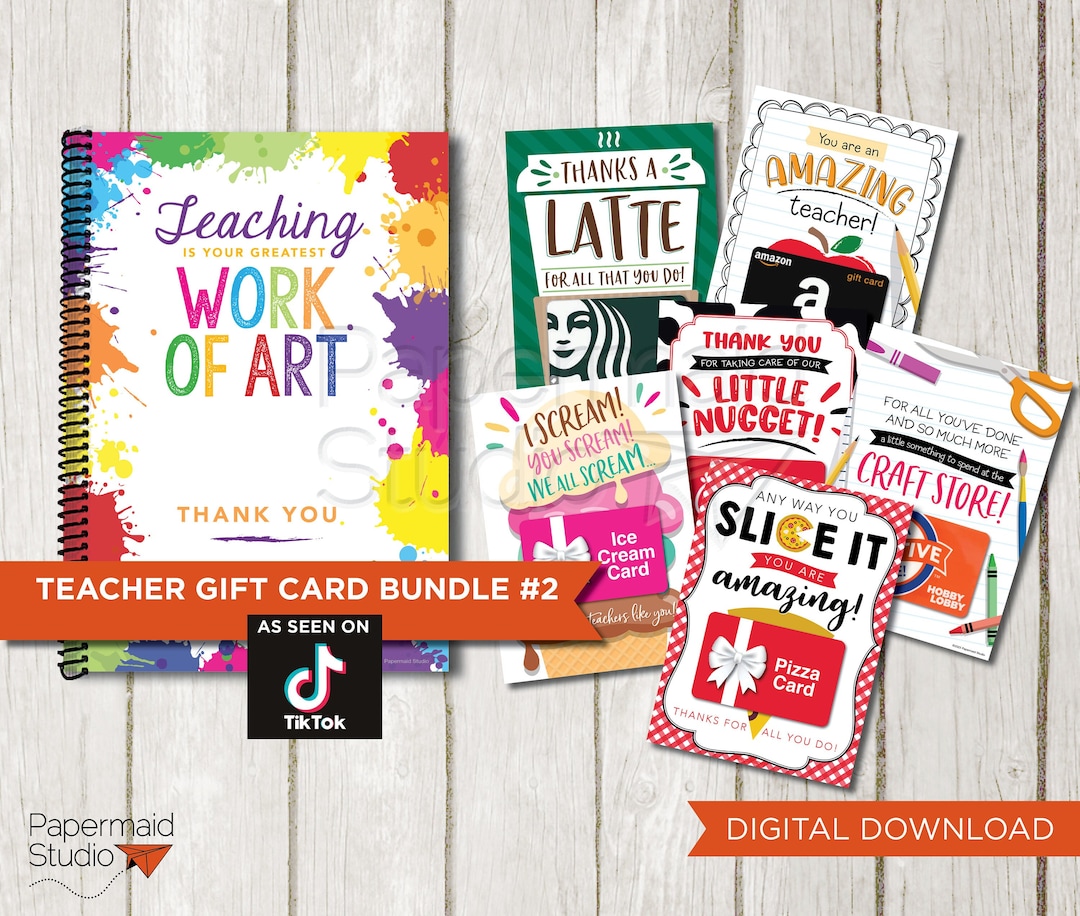 Teacher Gift Card Book Printable Bundle 2 Teacher Gift Card Holder Set ...
