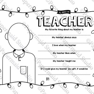 PRINTABLE All About Myteacher Christmas Card - Teacher Coloring Sheet ...