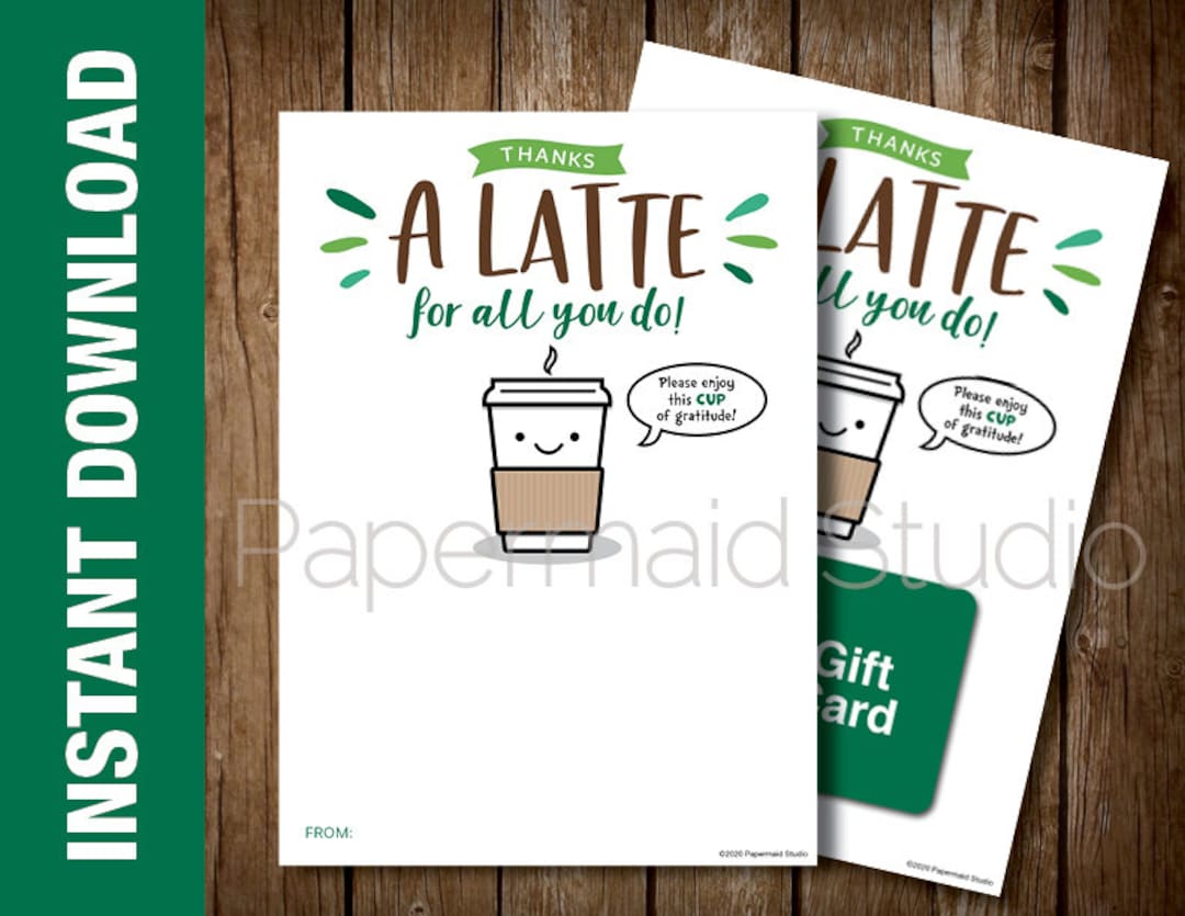 PRINTABLE Thanks a Latte Coffee Gift Card Holder - Boss's Day Card ...