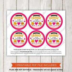 Valentine Orange Cup Tags Printable Orange Valentine Labels Valentine ...