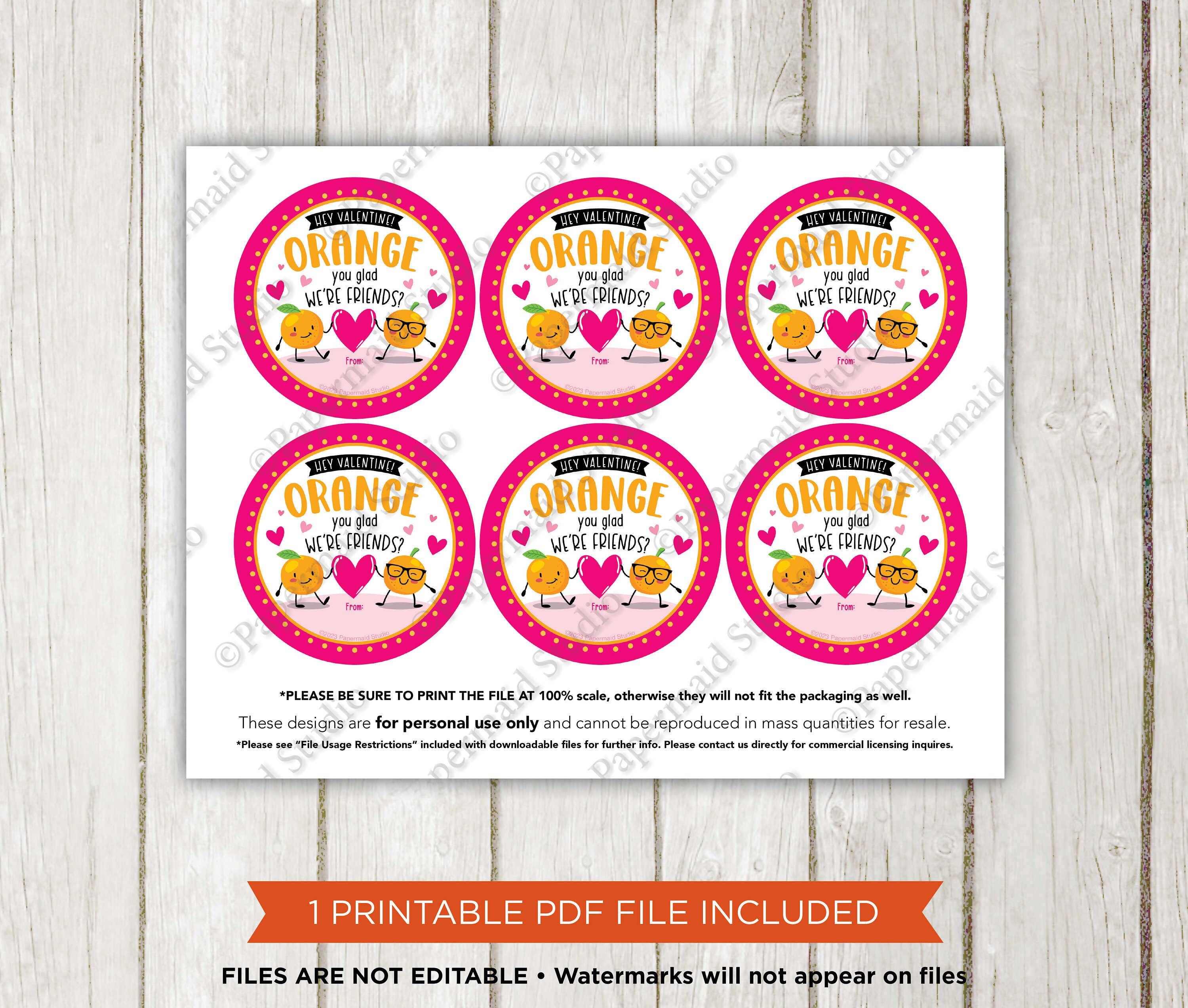 Valentine Orange Cup Tags - Printable Orange Valentine Labels ...