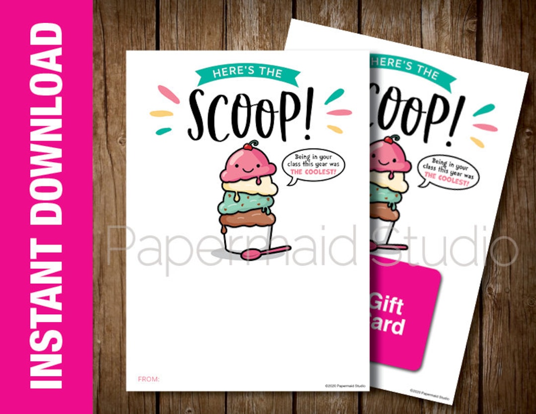 PRINTABLE Teacher Thank You Card - Ice Cream Gift Card Holder for ...