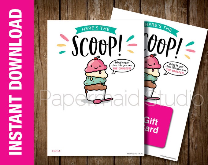 PRINTABLE Teacher Thank You Card Ice Cream Gift Card Holder - Etsy