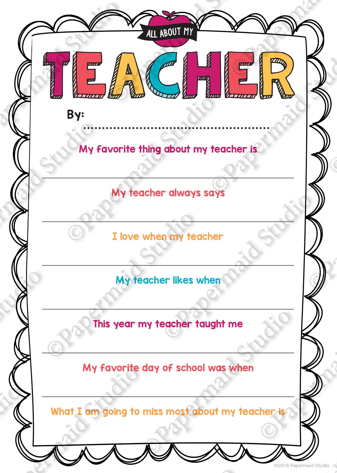 PRINTABLE All About My Teacher Thank You Card End of Year | Etsy