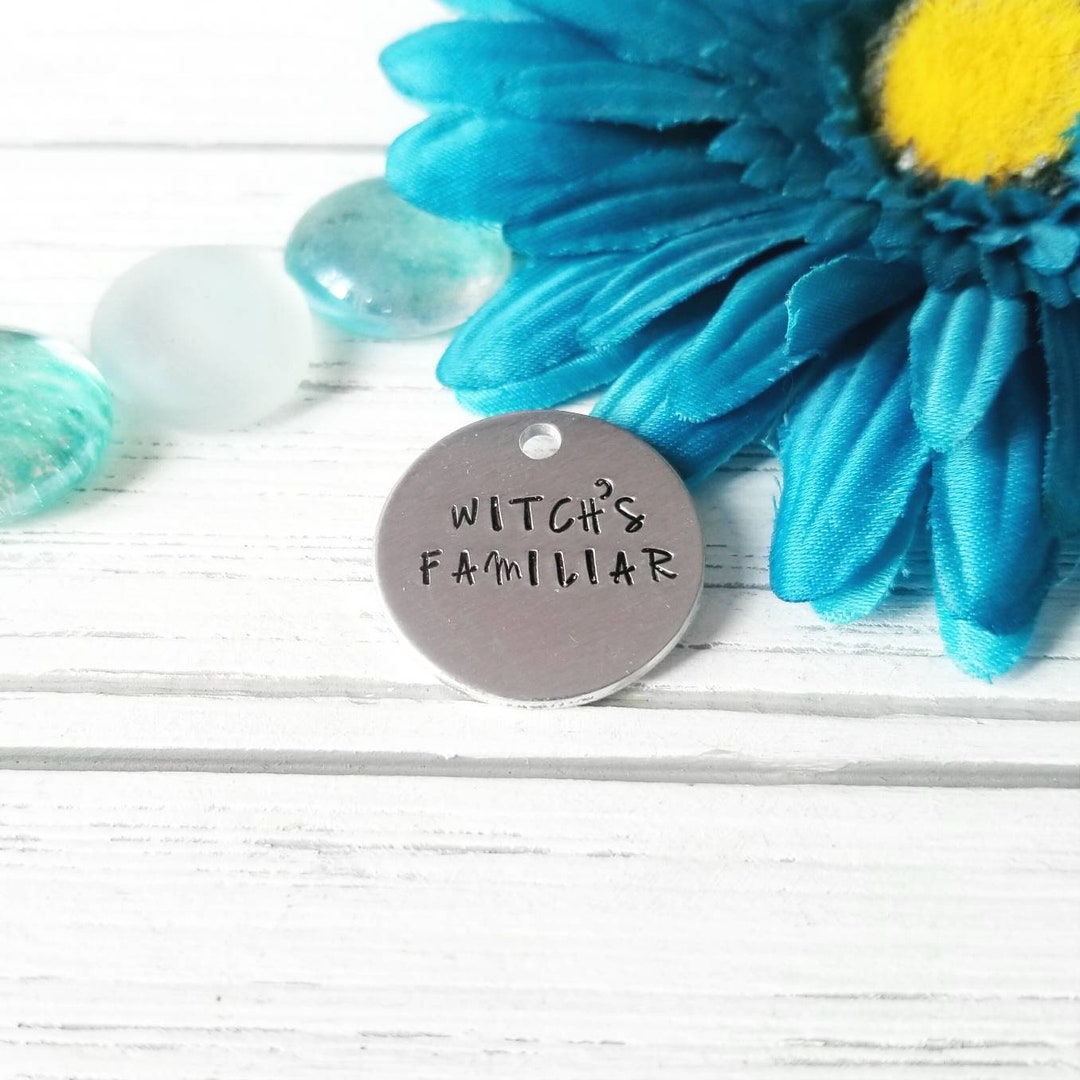Witch's Familiar Dog Tag, Dog Tag, Pet Tag, Stamped Dog Tag, Pet ID Tag ...