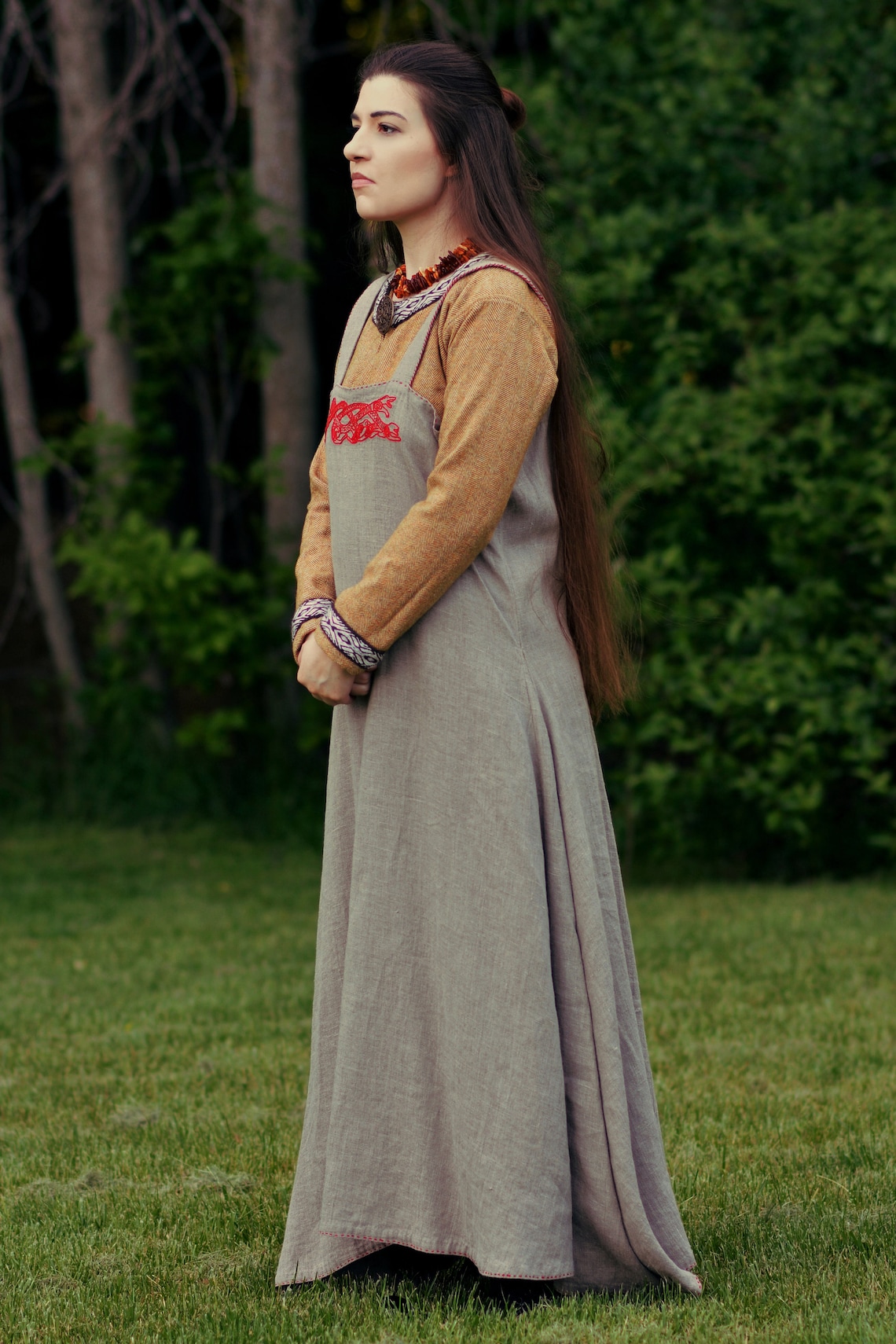 Hand Embroidered Linen Viking Apron Dress - Etsy