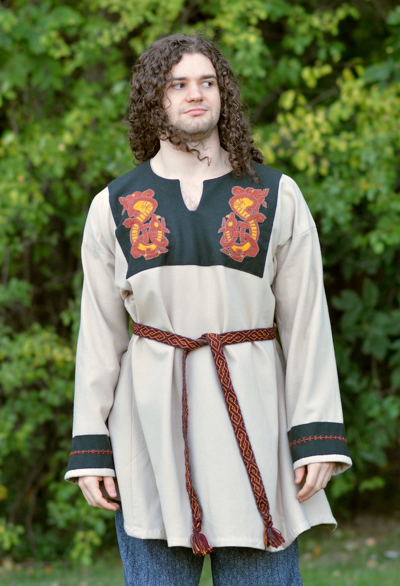 Cream Wool Embroidered Viking Tunic - Etsy