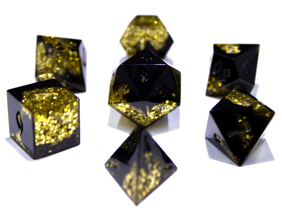 Solar Eclipse - Gold and Black Handmade Sharp Polyhedral Dice Set for ...