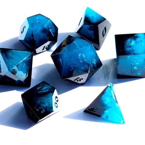 Neon Blue and Black Dnd Dice Set Polyhedral Dice Set D&D - Etsy