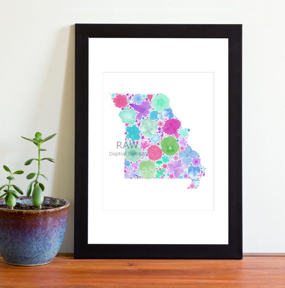 Missouri Printable Wall Art-wall Map Printable/floral - Etsy