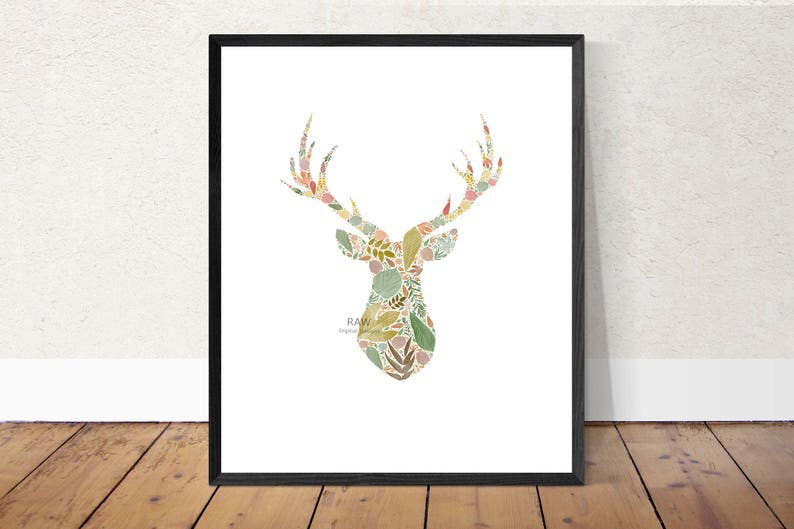 Deer Print- Outdoor Theme Nursery Art/ Stag Head Print/ Stag Head ...