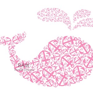 Pink Nautical Nursery Printable Decor-girl Room Whale/ Pink Whale ...