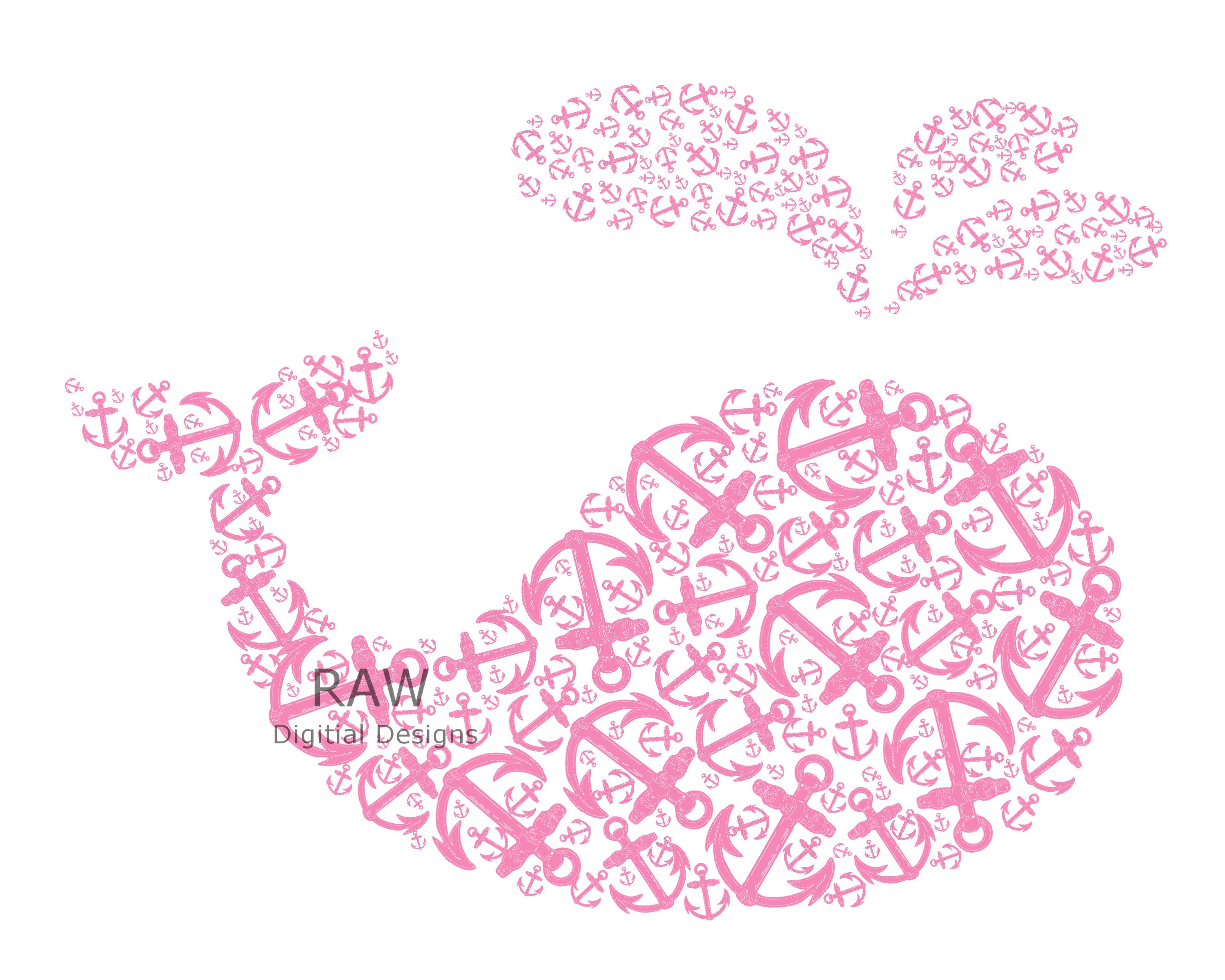 Pink Nautical Nursery Printable Decor-girl Room Whale/ Pink Whale ...