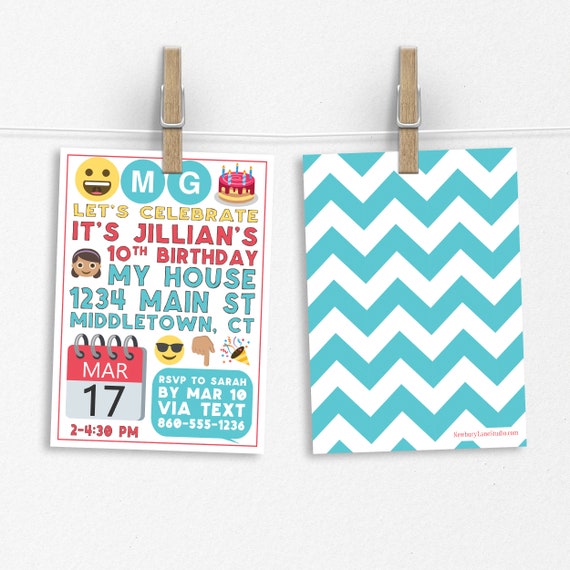 EMOJI Birthday Invitation OMG Invitation Tween Birthday - Etsy