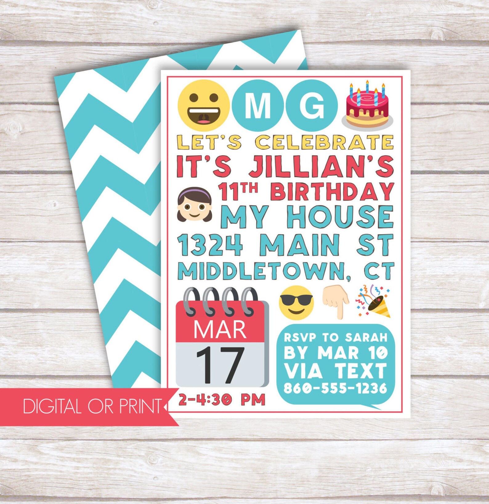 EMOJI Birthday Invitation OMG Invitation Tween Birthday | Etsy