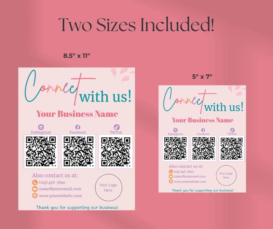 Connect With Us Flyer | Editable QR Code Template | Social Media Sign ...