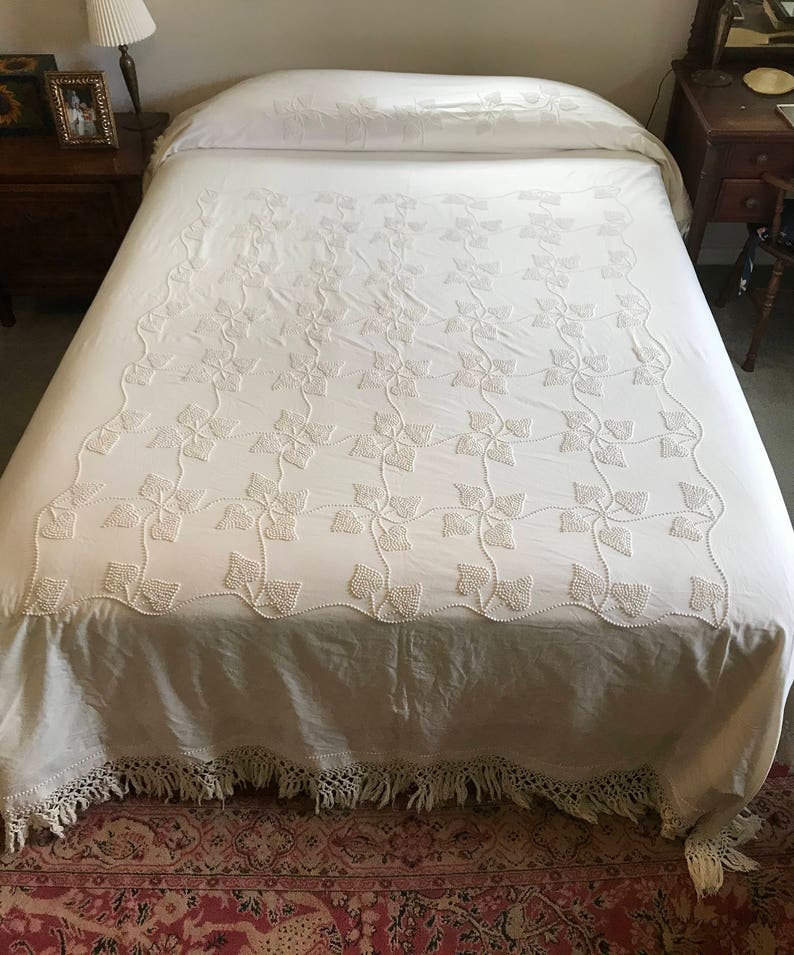 Handmade French Knot Coverlet Bed Spread White Candlewick - Etsy