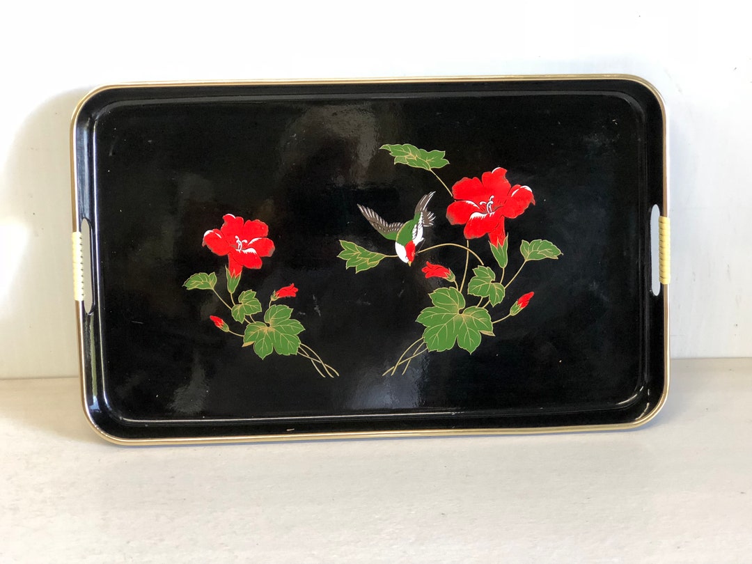Vintage Red Rose Tray Vintage Tray Black and Red Tray - Etsy