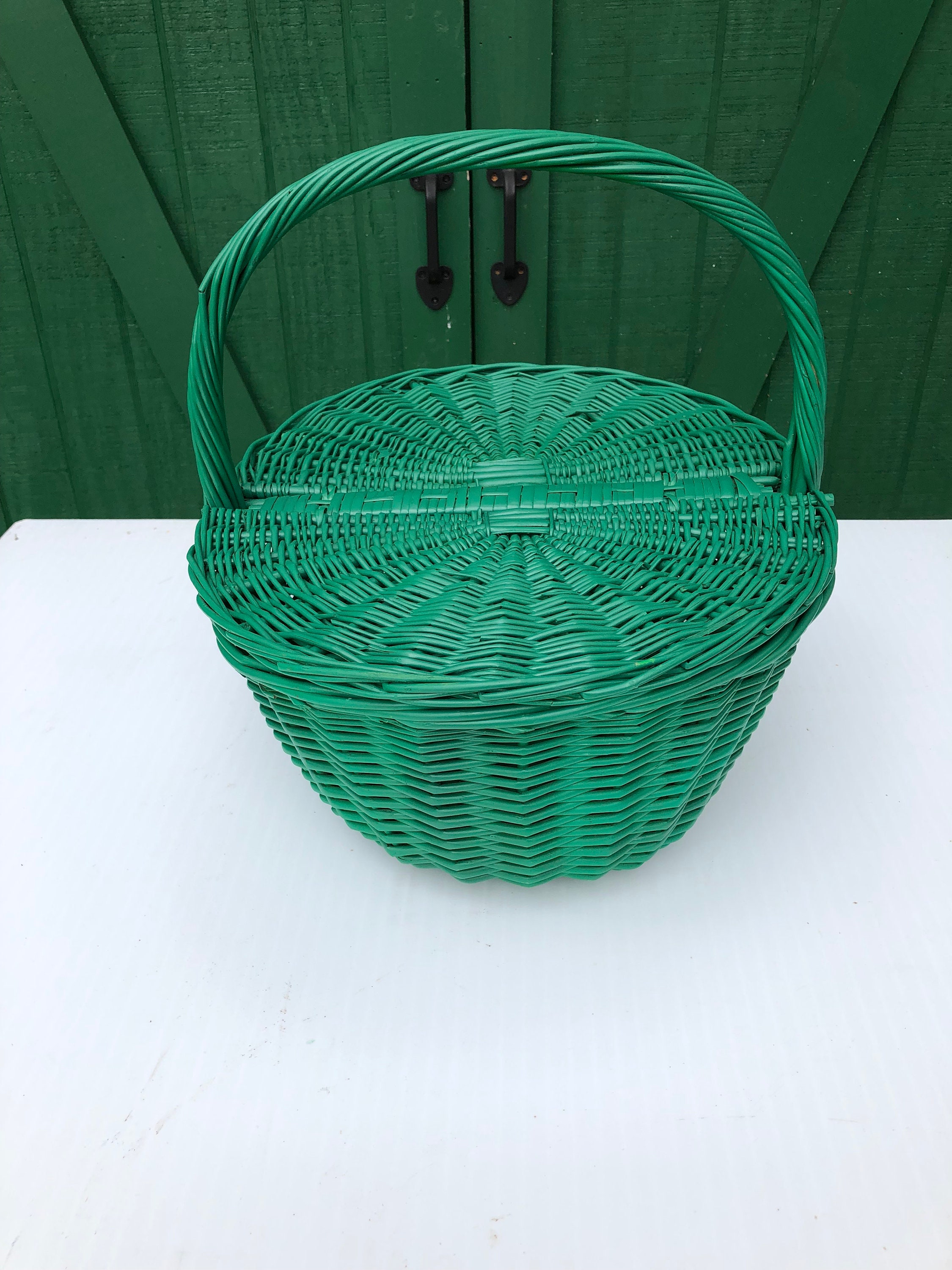 Picnic Basket Lift TopGreen Wicker Basket Double Lift Top | Etsy