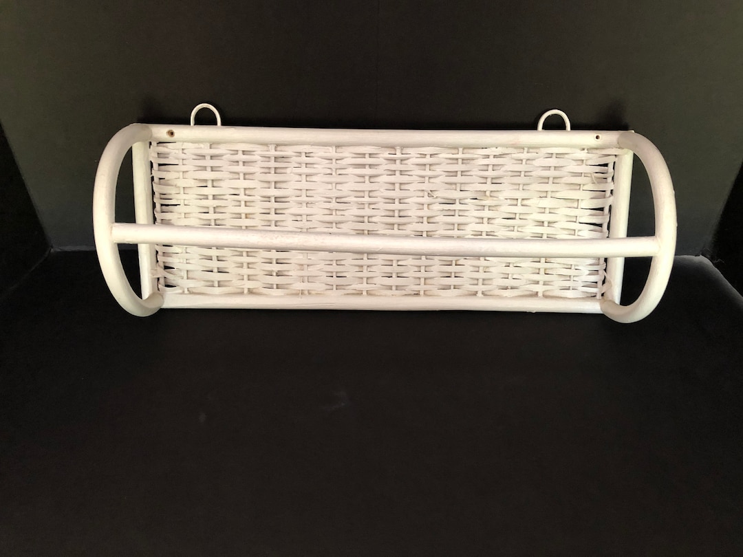 White Wicker Towel Bar, Wicker Bathroom Shelf, Costal Living Style ...