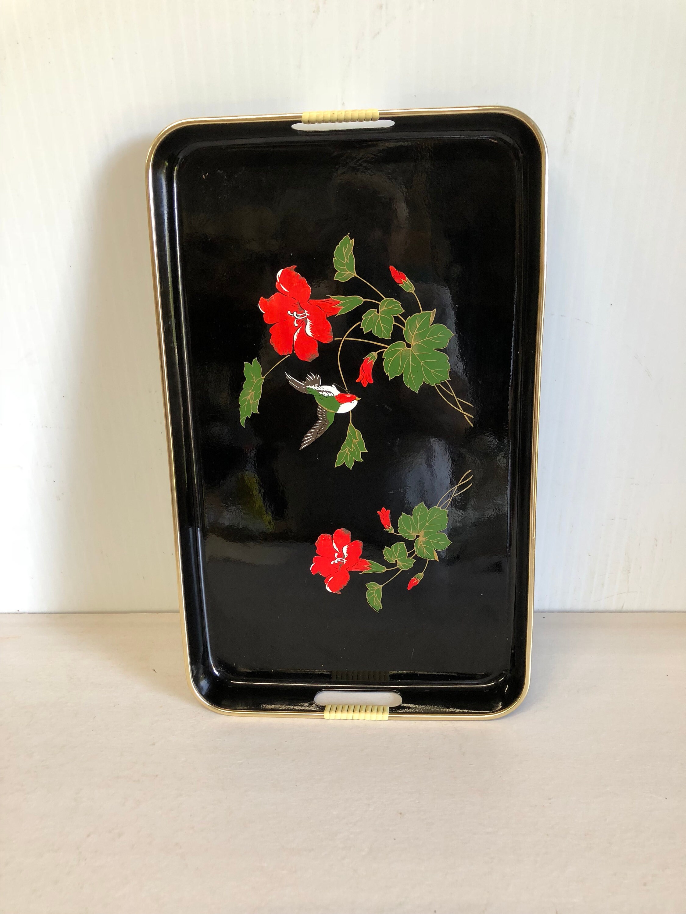 Vintage Red Rose Tray Vintage Tray Black and Red Tray | Etsy