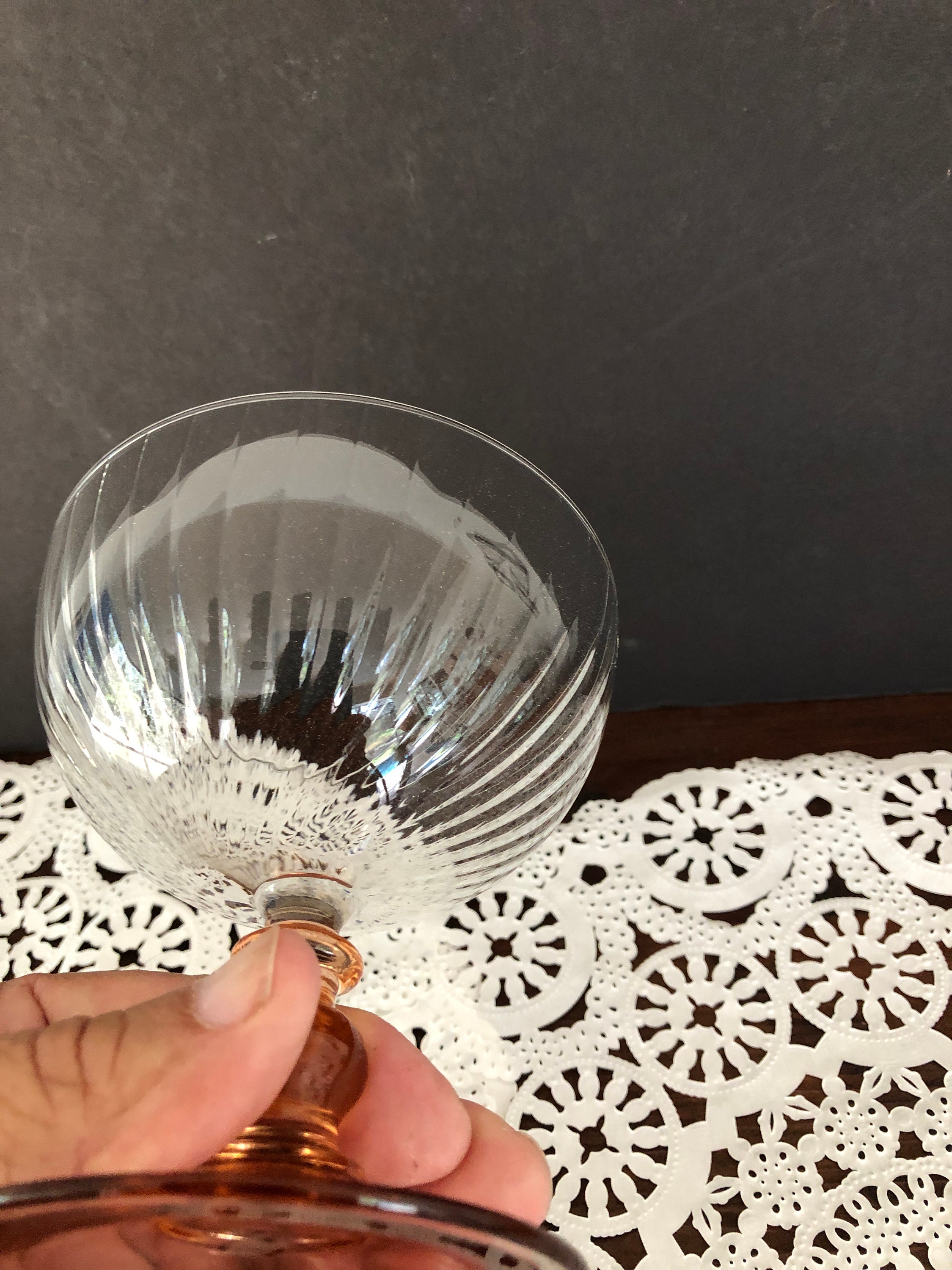 Crystal Stemware, Wine Goblets, Ribbed Bowl, Bubble Stem, Peach - Etsy