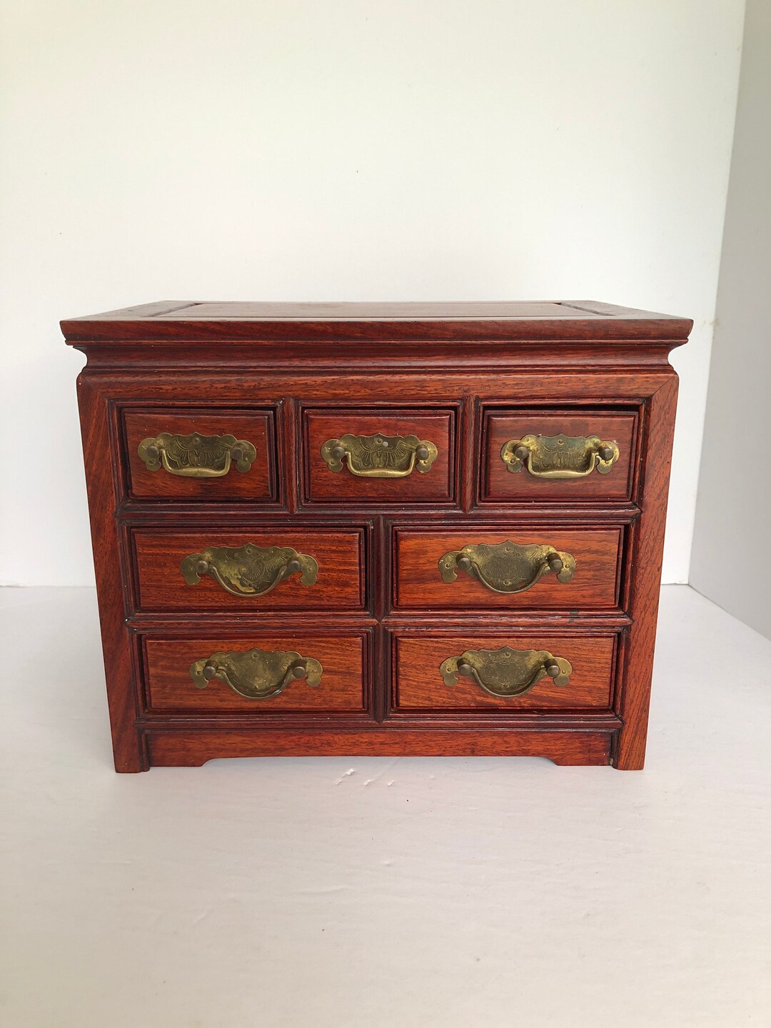 Mahogany Wood Box, Oriental Style, Storage Box, Original Brass Hardware ...