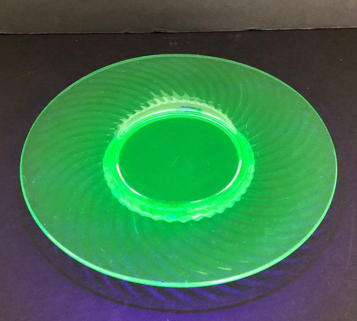 Green Depression Glass Plates Uranium Glass EAPG Glowing - Etsy