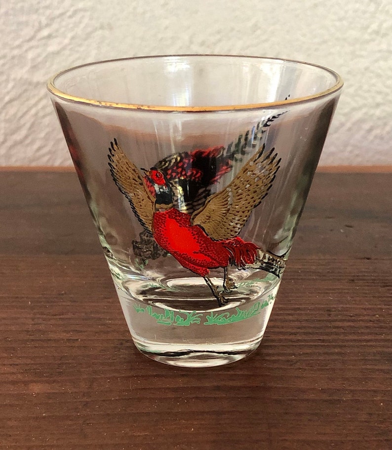 CULVER Wild Bird Glass Sets, 22k Gold Gild, Flying Pheasant , Roosting ...