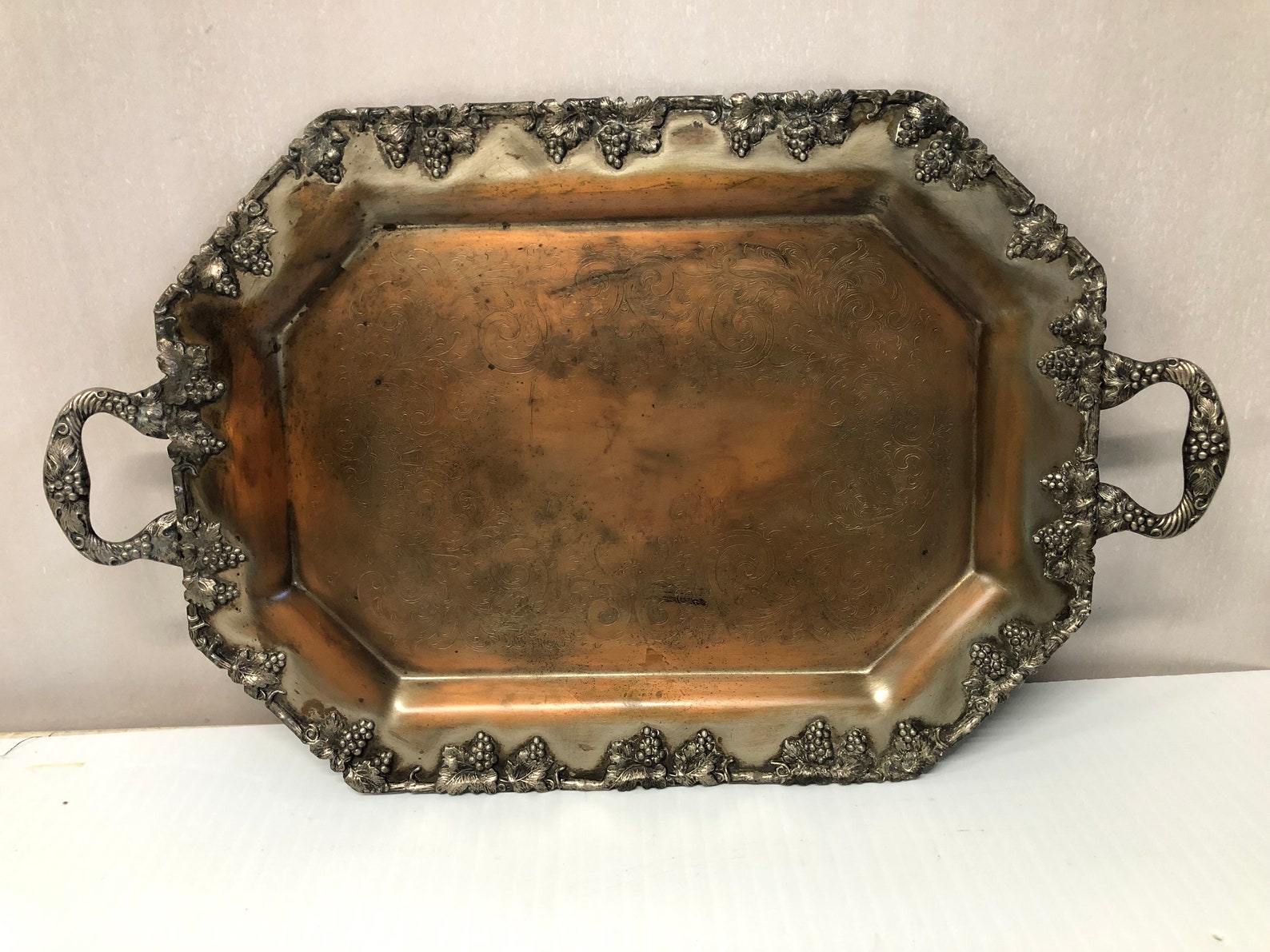 Sheffield Silver on Copper Tray Grape Motif | Etsy