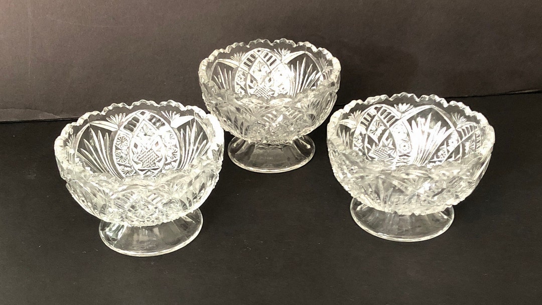 Sherbets, Antique, EAPG, Etched Glass, Flower & Ribbon Motif, Coupe ...