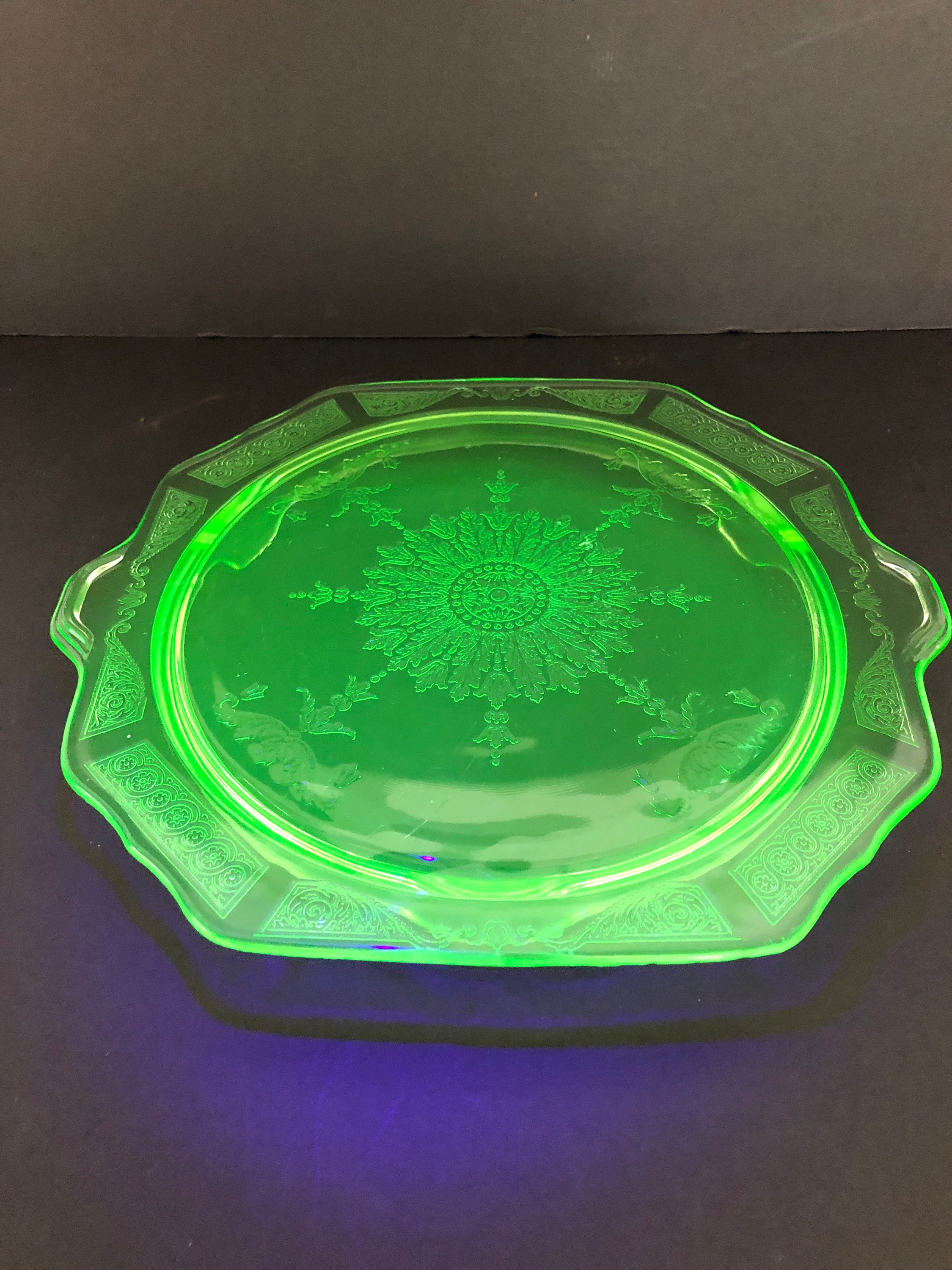 Green Depression Glass Plates Uranium Glass EAPG Glowing - Etsy