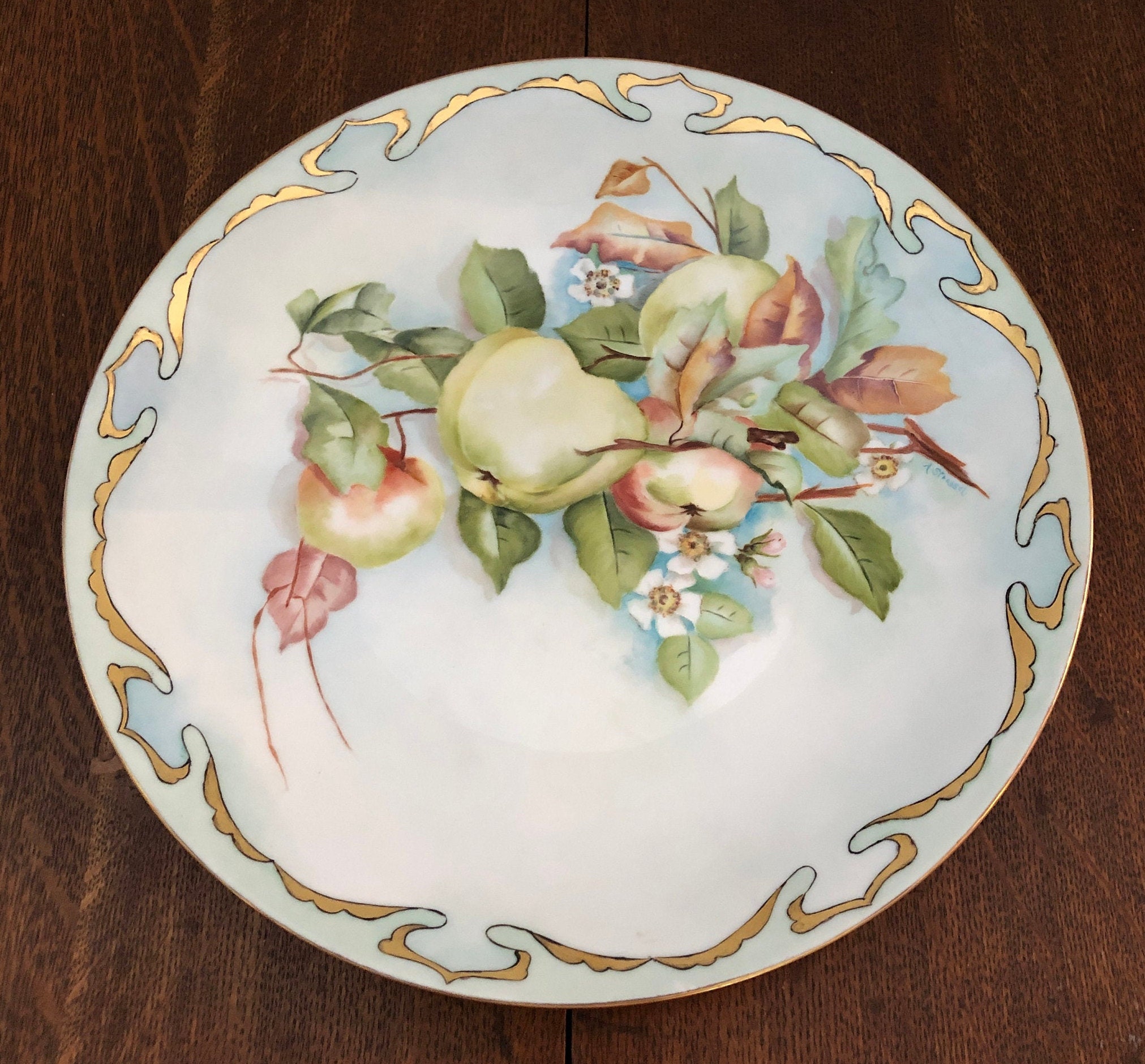 Bavaria Collectable Plate, Apples, Gold Ribbon Trim, Artist A. Strassel ...