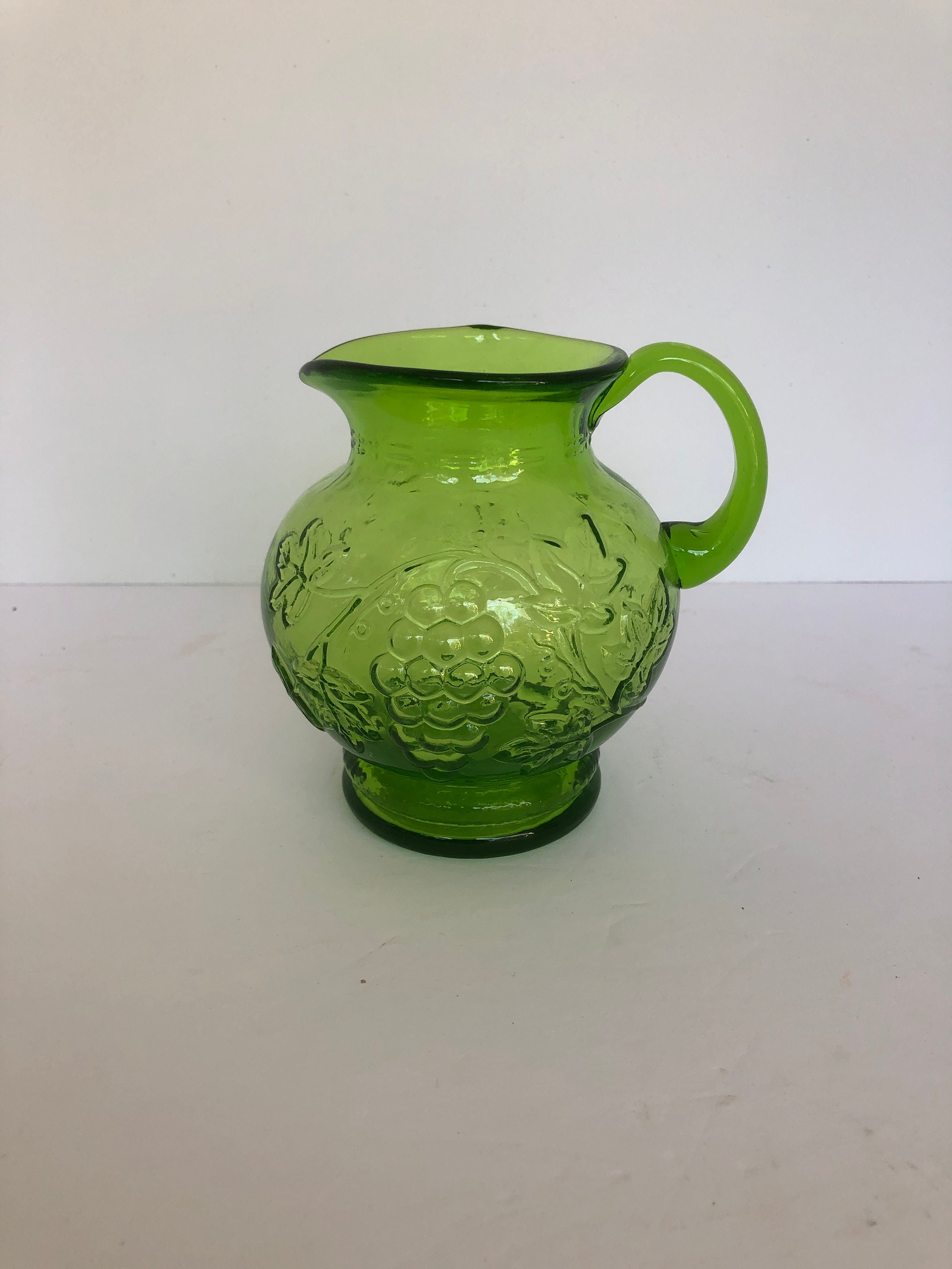 Pitcher,pressed Glass, Green , Creamer, Milk Pitcher, Grape Motif - Etsy UK