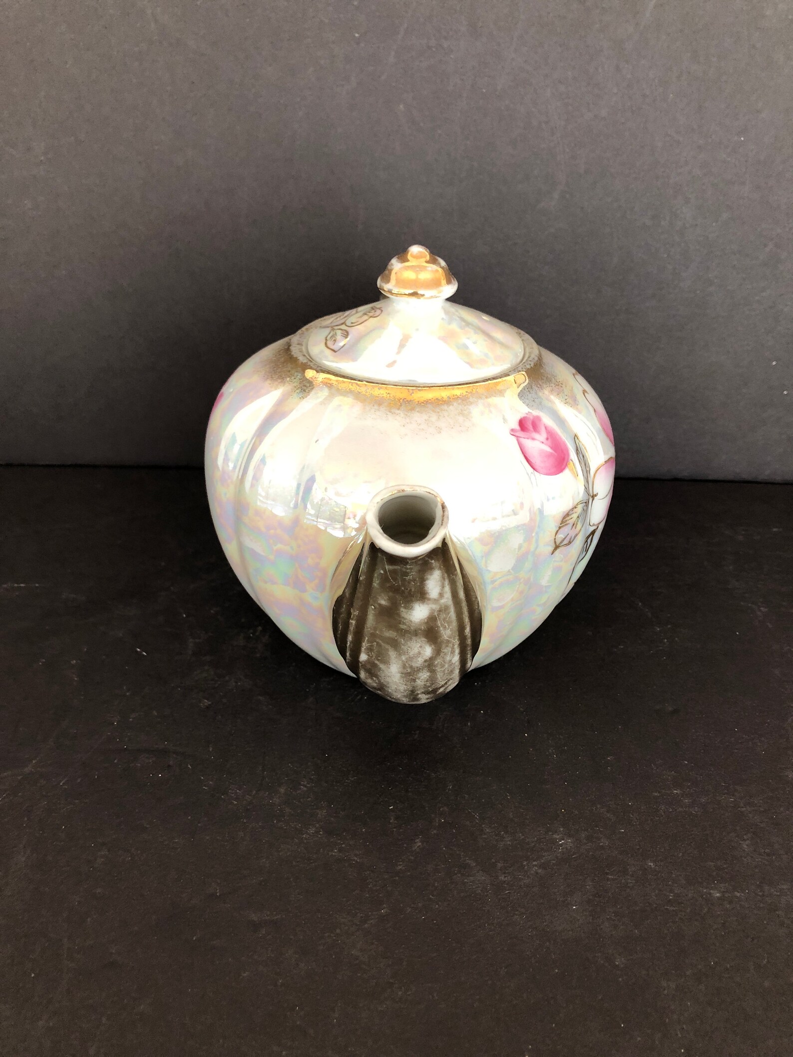 Teapot Lusterware China Gold Leaf Pink Flower Vintage | Etsy