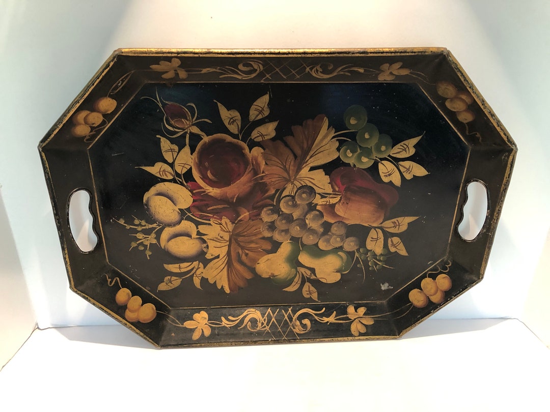 Tole Tray, Hand Rolled Edge, Fruit Design, Large Toleware Tray,french ...