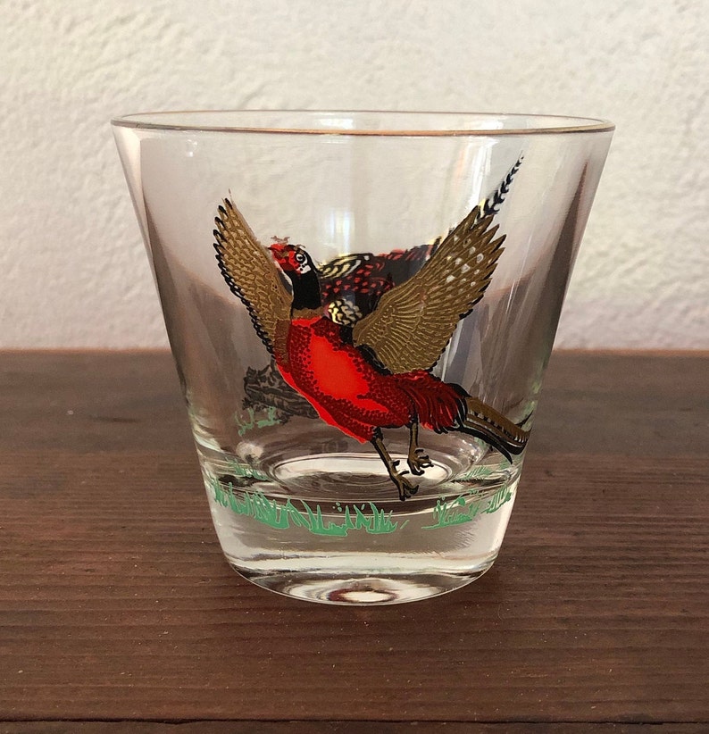 CULVER Wild Bird Glass Sets, 22k Gold Gild, Flying Pheasant , Roosting ...
