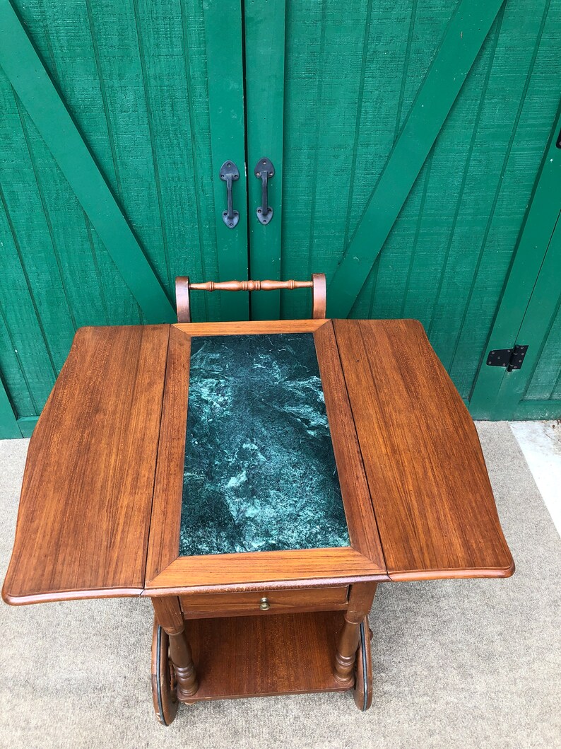 TEAK Wood/marble Inlay Tea Cart Bar Cart Victorian Tea Cart - Etsy