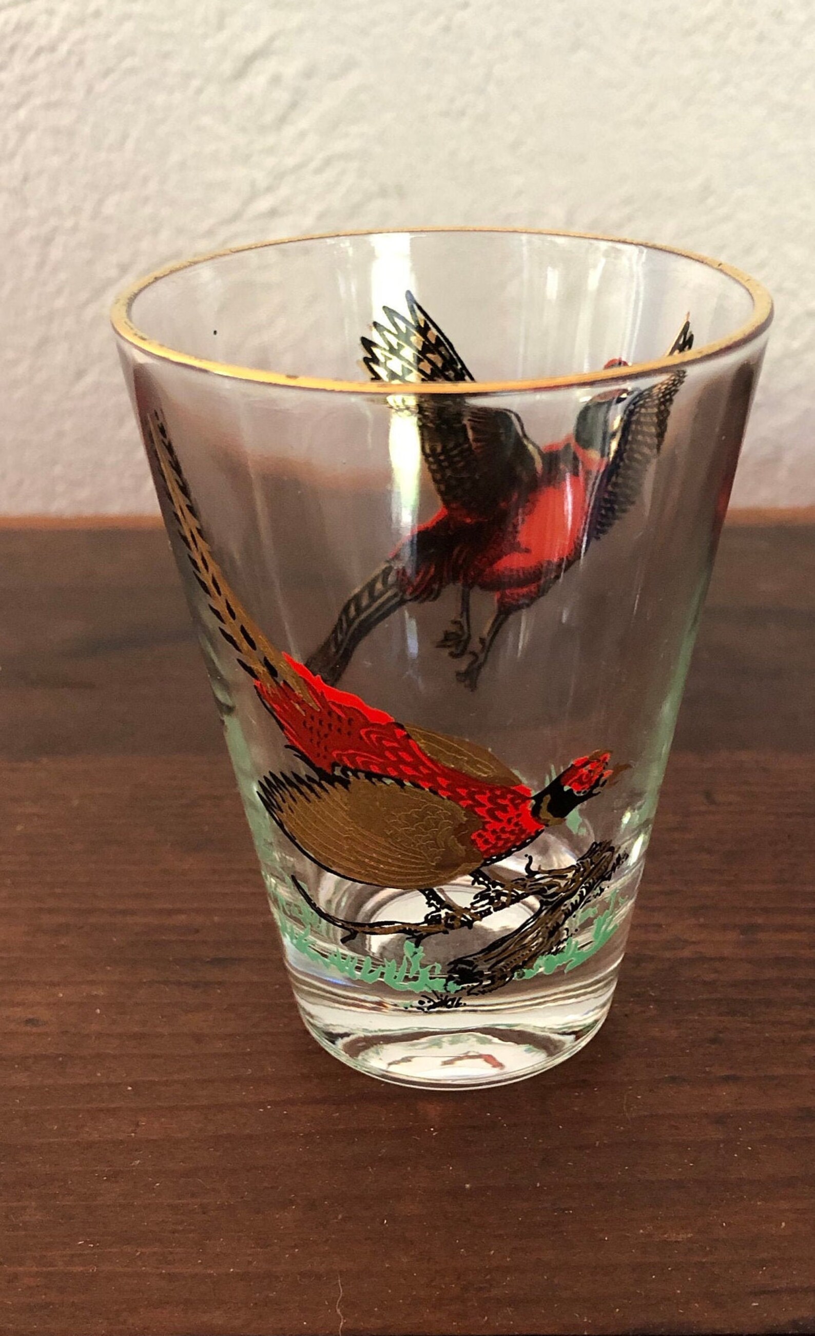 CULVER Wild Bird Glass Sets, 22k Gold Gild, Flying Pheasant , Roosting ...