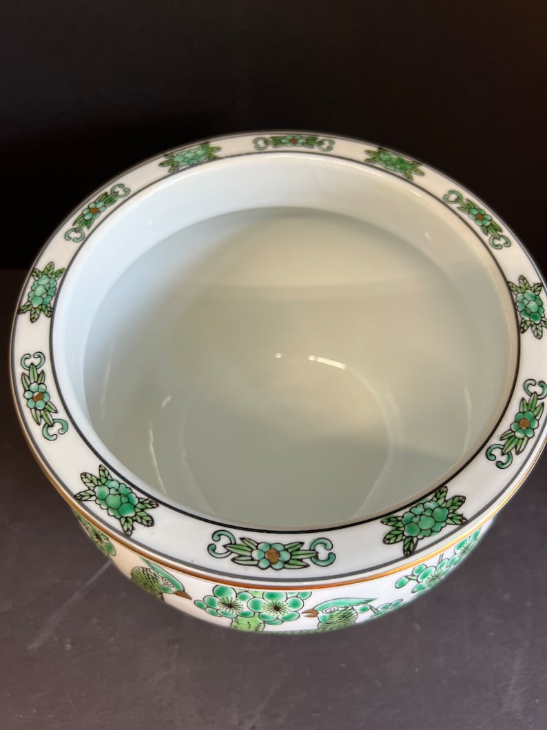Gold Imari Green White Cachepot With Peacock Motif Circa - Etsy