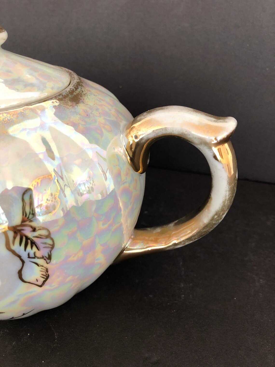 Teapot Lusterware China Gold Leaf Pink Flower Vintage - Etsy