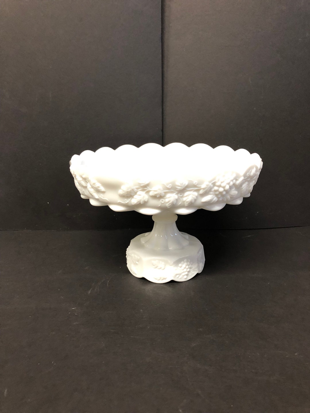 Milk Glass Compote, Westmoreland, Paneled Grape Design, Footed Dish ...