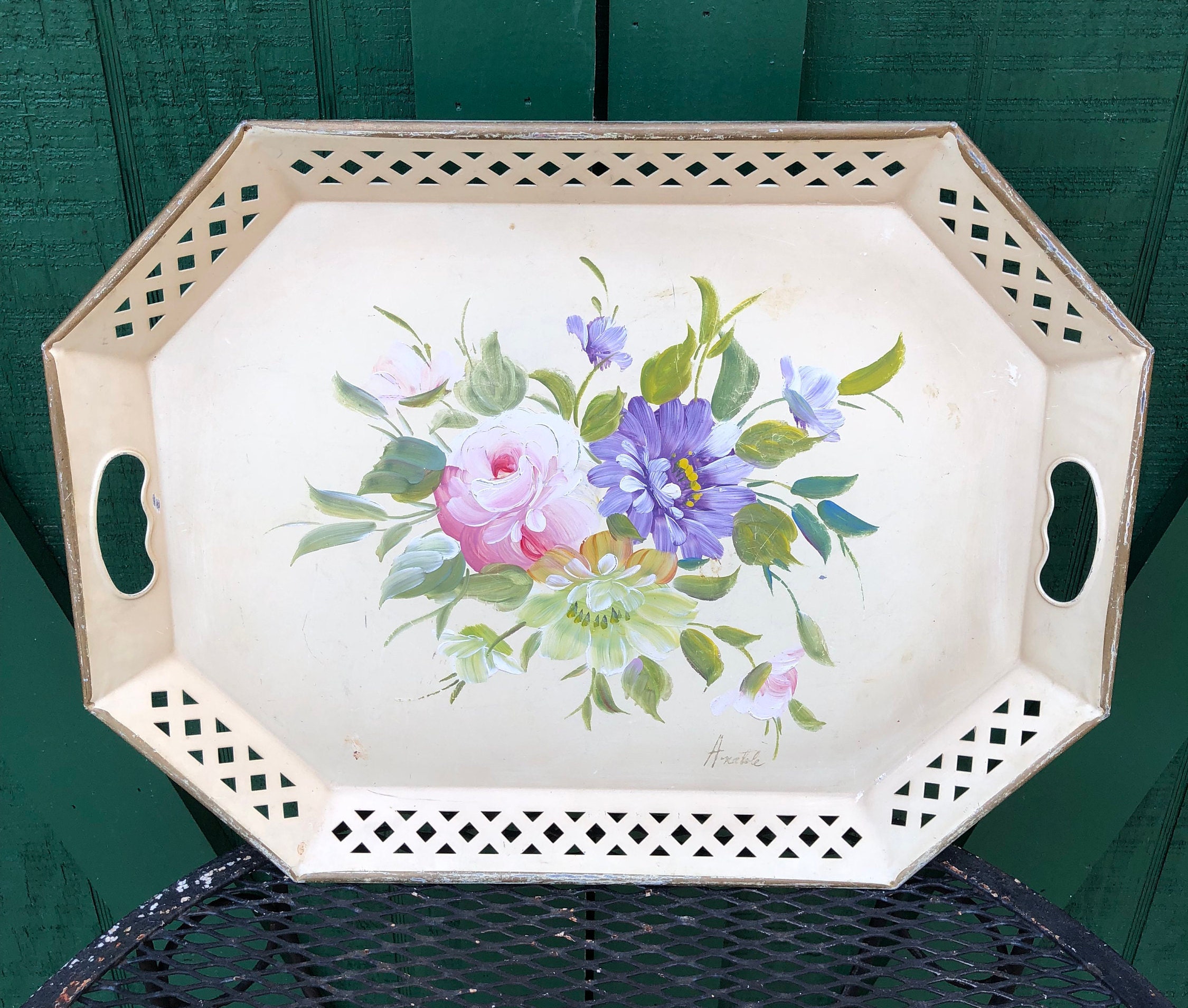 Tole Tray Hand PaintedVintage Serving Tray Victorian | Etsy