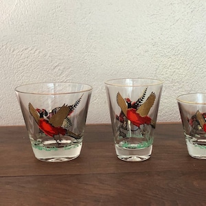 CULVER Wild Bird Glass Sets, 22k Gold Gild, Flying Pheasant , Roosting ...