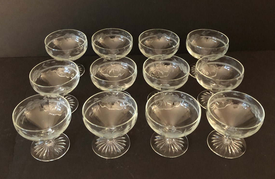 Sherbets, Antique, EAPG, Etched Glass, Flower & Ribbon Motif, Coupe ...