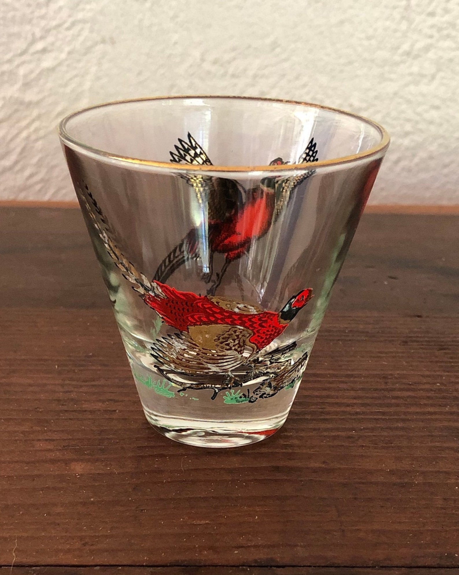 CULVER Wild Bird Glass Sets, 22k Gold Gild, Flying Pheasant , Roosting ...